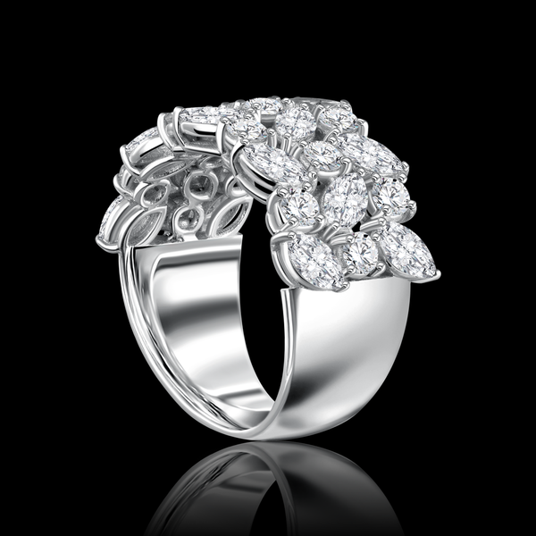 A statement ring adorned with two layers of marquise stones and a cent ...